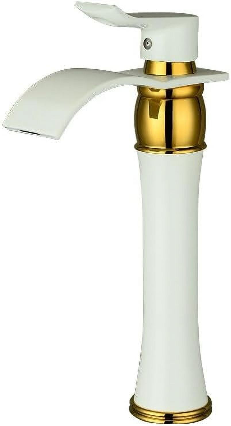 Basin Waterfall Faucet White & Gold Brass Bathroom Sink Faucet Single ...