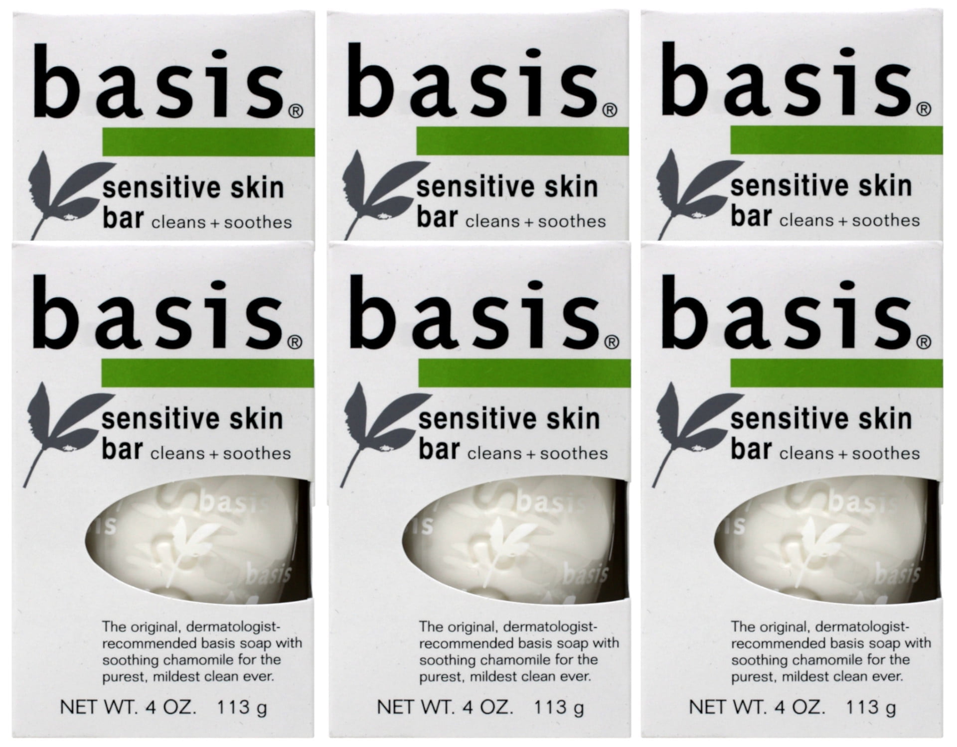 Basis Sensitive Skin Bar Soap, 4 oz, 6 Pack, Unscented, with Chamomile ...