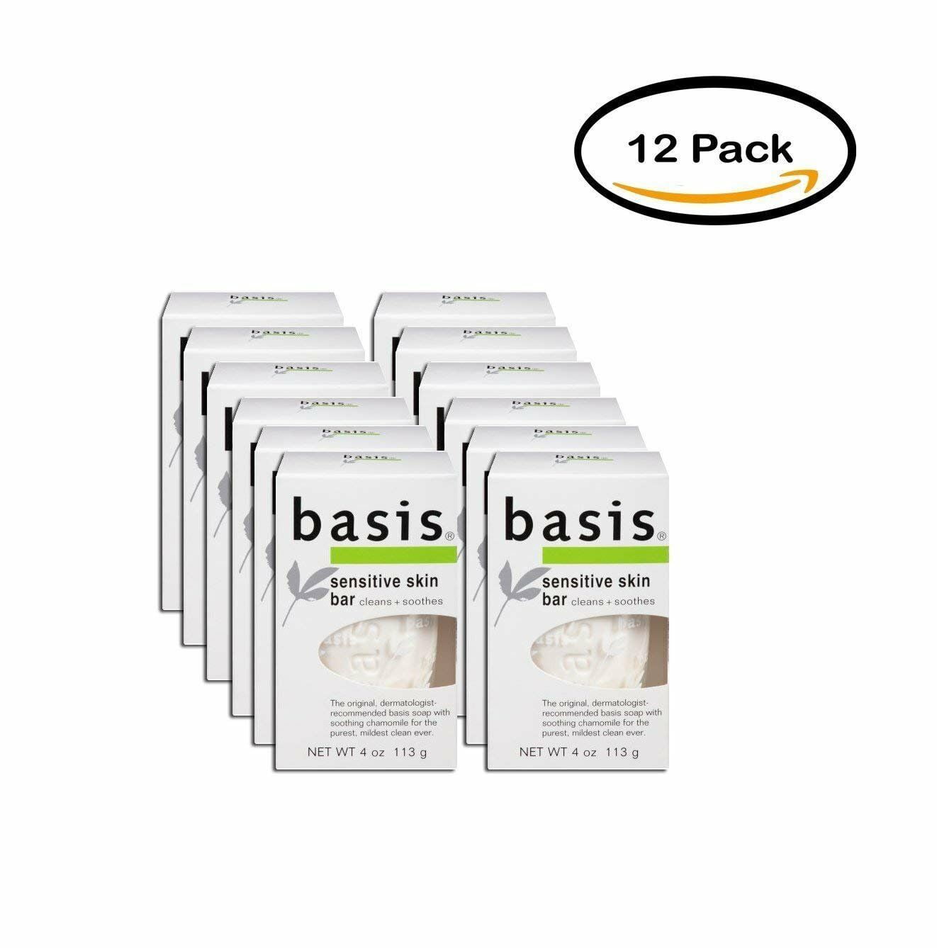Basis Sensitive Skin Bar Soap, Unscented, 4 oz, 12-Pack, Gentle ...