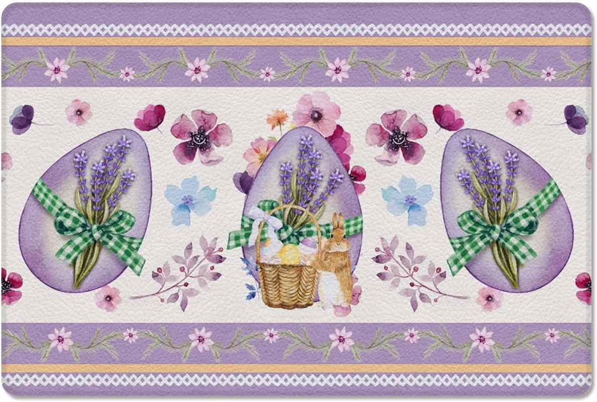 Basket Bunny Flower Egg Purple Doormat Welcome Happy Easter Funny ...