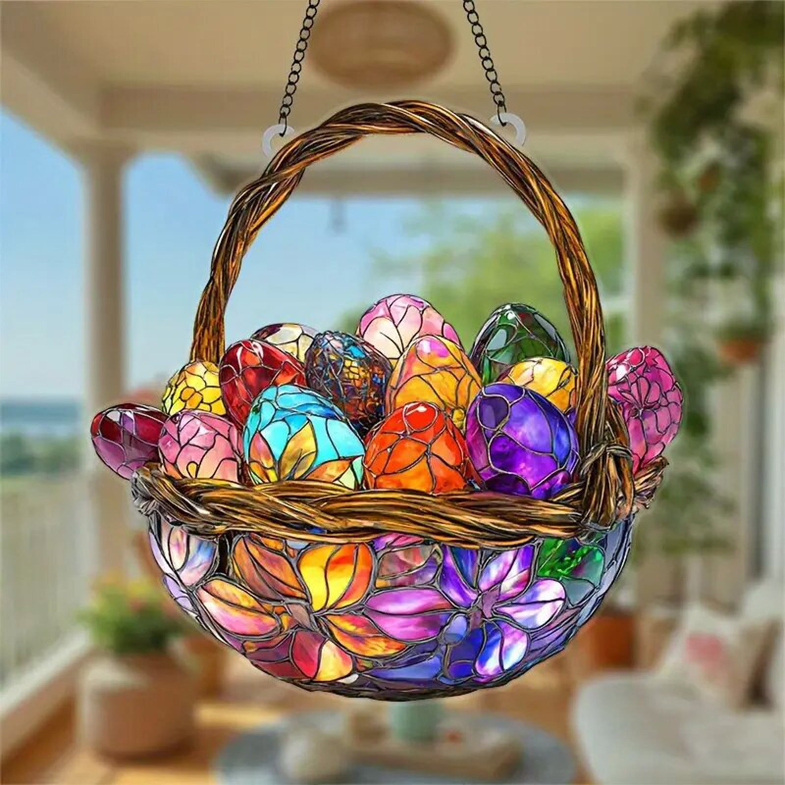 Basket with Egg Stained Acrylic, Window Decoration, Window Hanging ...