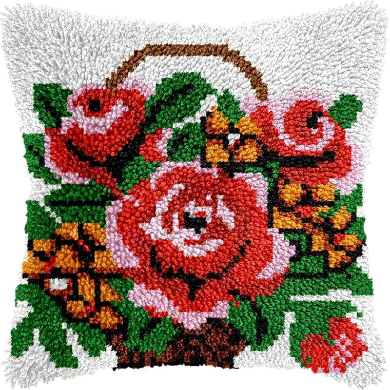 Basket of Flowers Latch Hook Pillow Kits Pillow Cover with Pattern ...