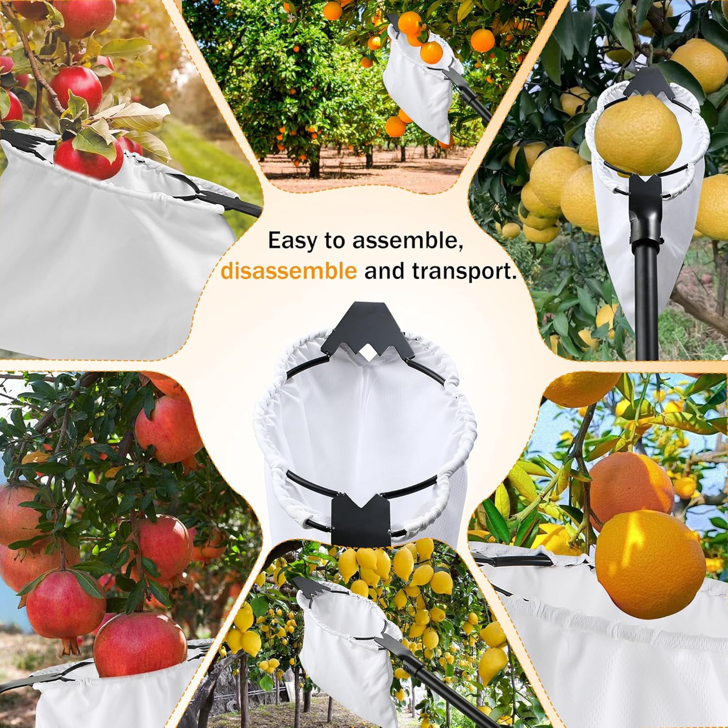 Basket Fruit Picker Tool,Head Harvest Basket with Branch Hook Large Elastic Bag Fruit Picking ...