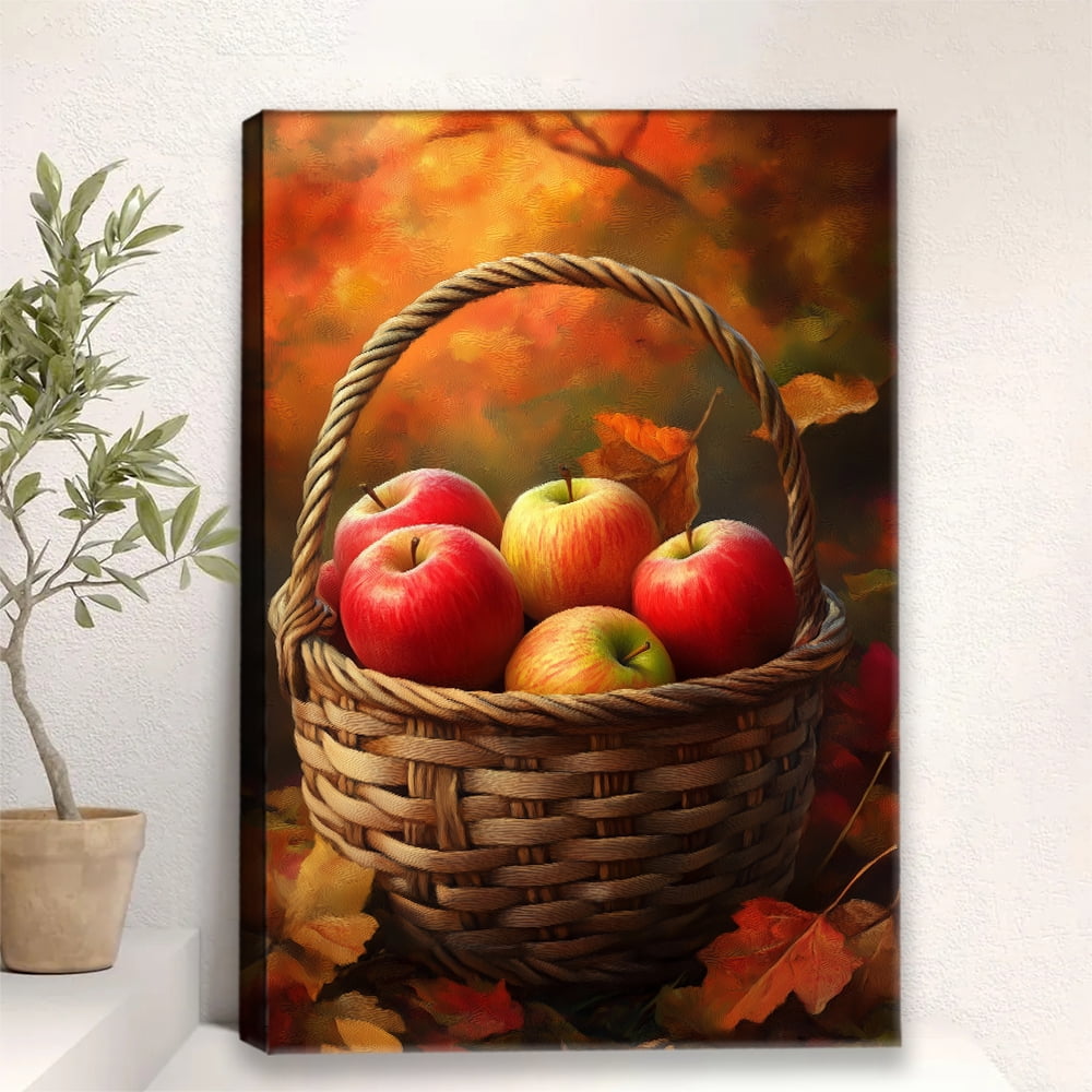Basket Full of Apples in Autumn Poster Canvas Print Wall Art Bedroom ...