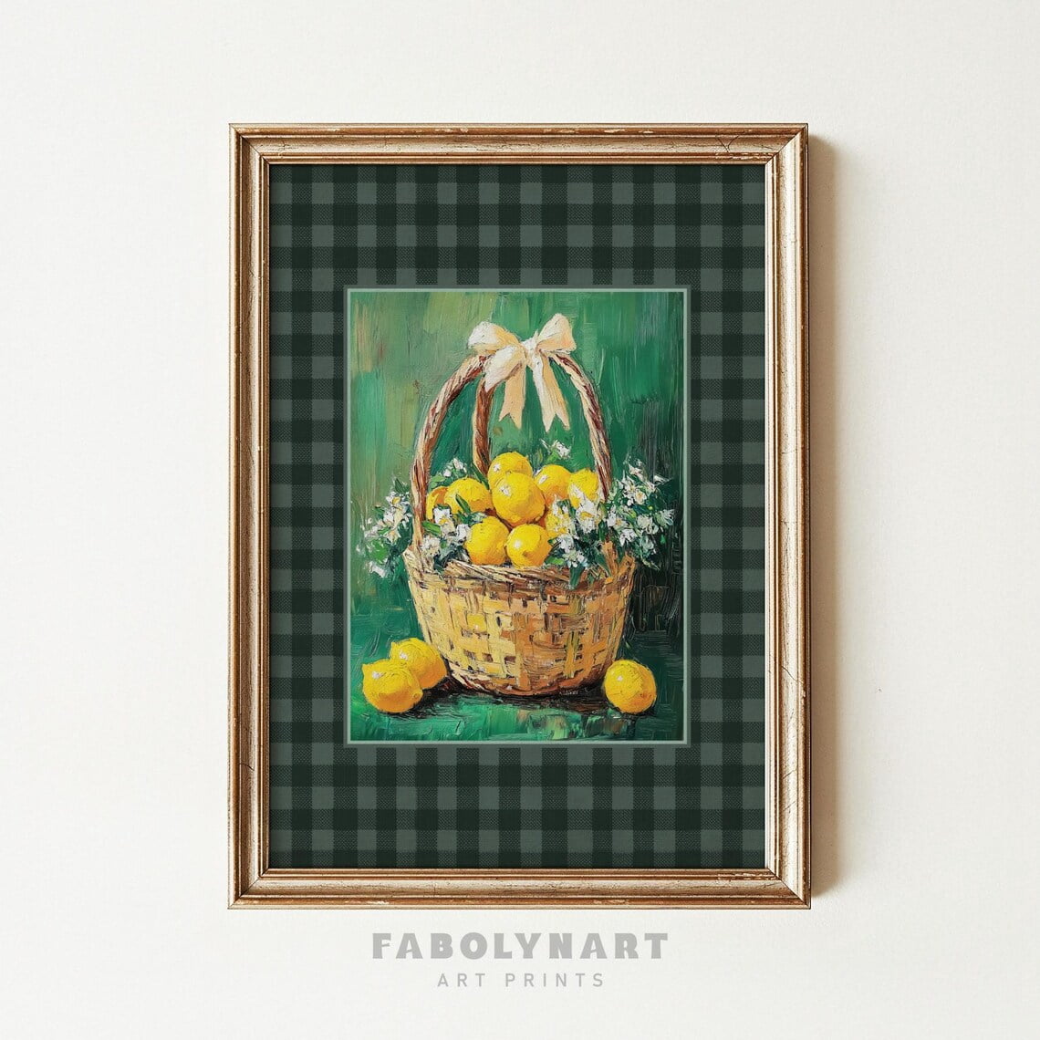Basket Of Lemons Gingham Country Kitchen Green Farmhouse Rustic ...