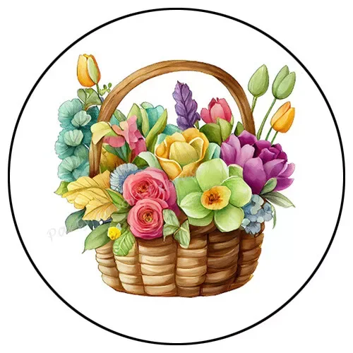 Basket Of Spring Flowers Stickers Party Favors Phone Decal Water Bottle ...