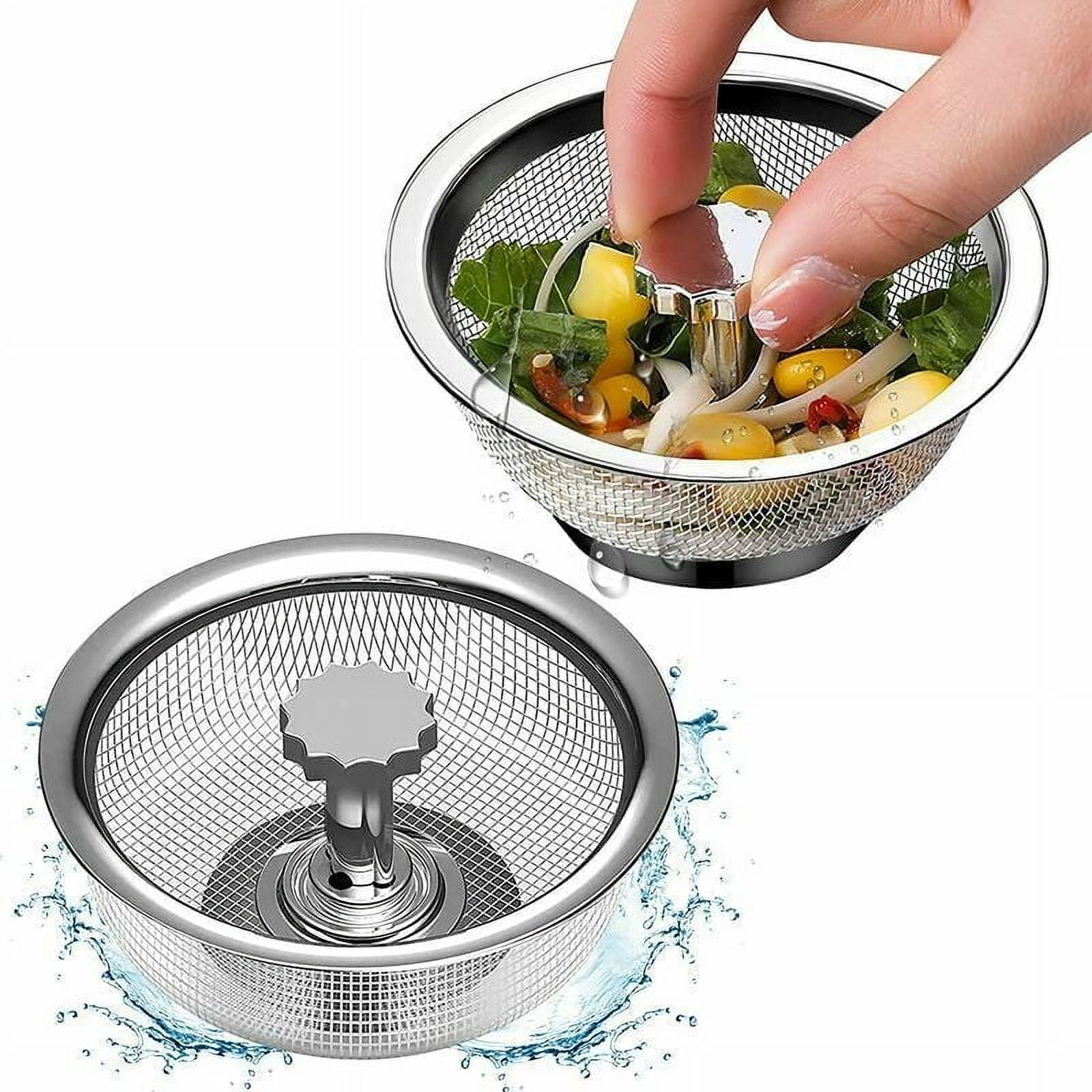 Stainless Steel Drain Guard, Basket Strainer Replacement with Rubber Stopper for Fine Mesh Sink ...