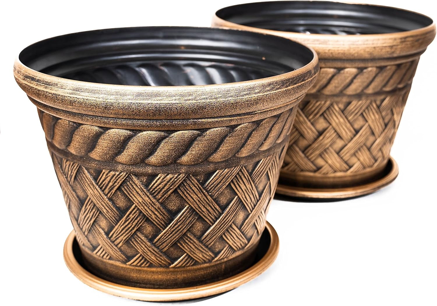 Basket Weave Pattern 2 Pack French Country Look (2 Pots + 2 Matching ...