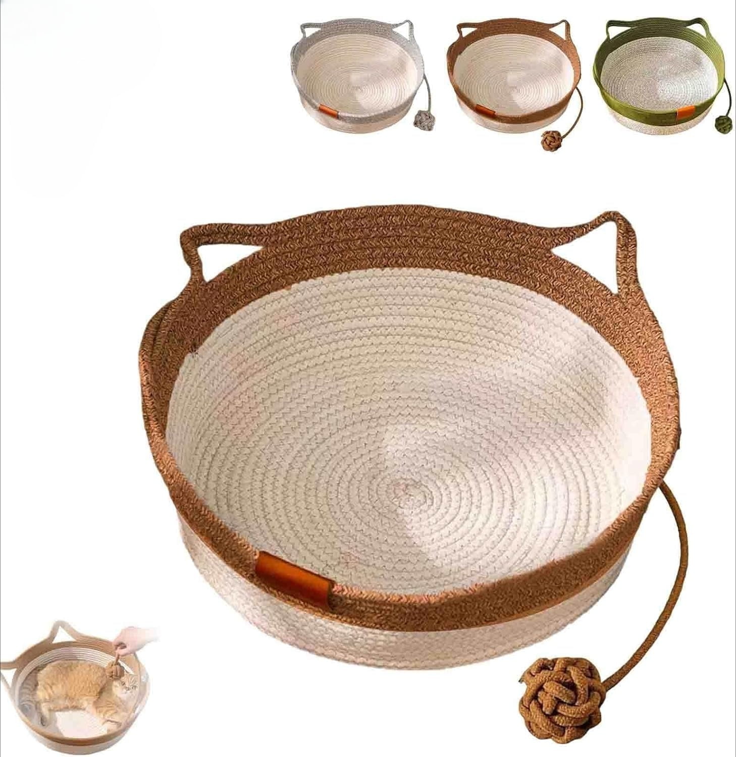 Basket for Cats with Durable Cotton Rope Weave, Handwoven Foldable ...