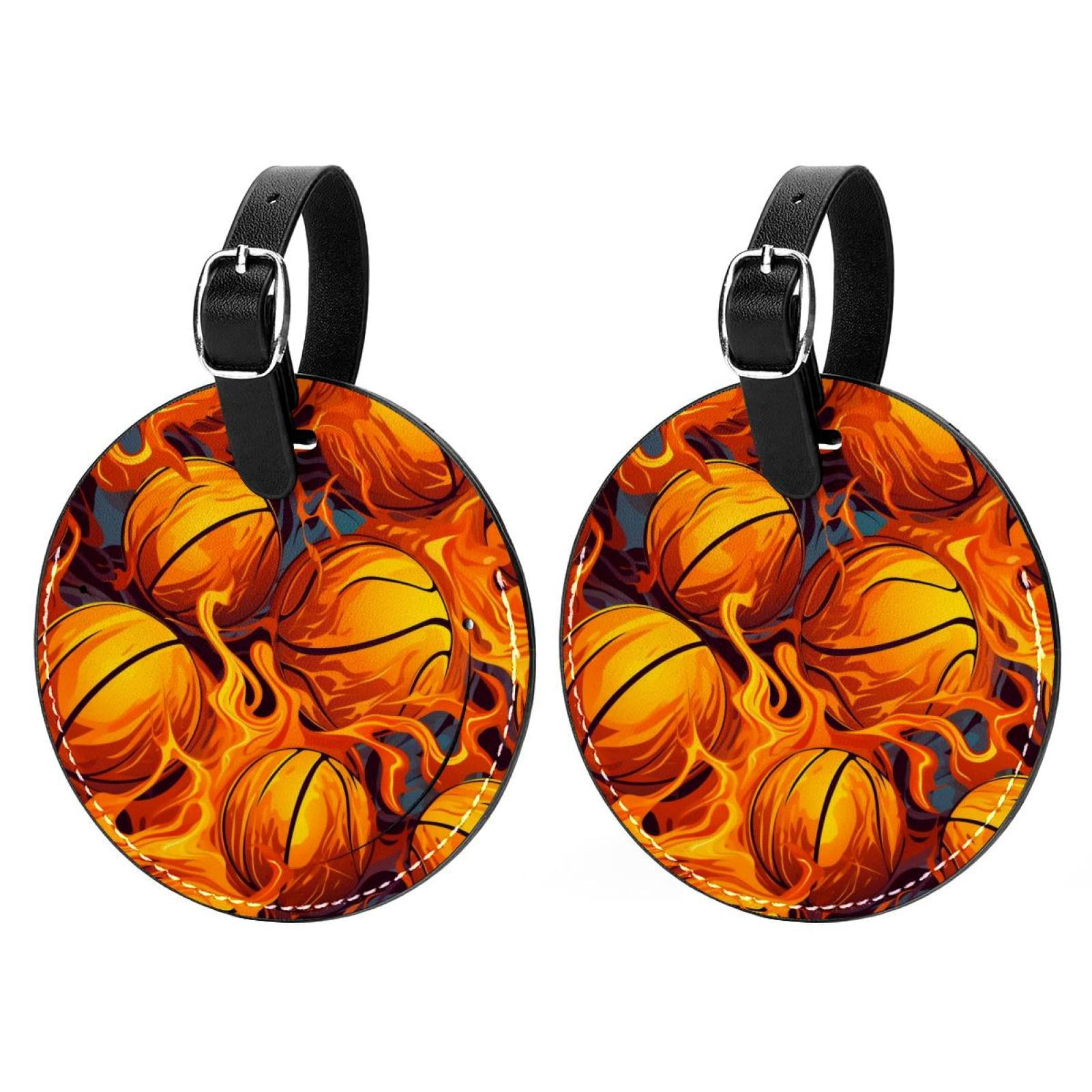 Basketball 2Pcs PU Leather Round Luggage Tags with Privacy Cover and ...