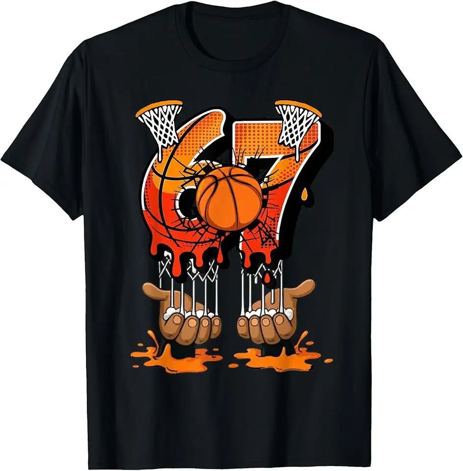 Basketball 67 Six Seven 6 7 Boys Funny Gen Alpha Meme Drip T-Shirt ...