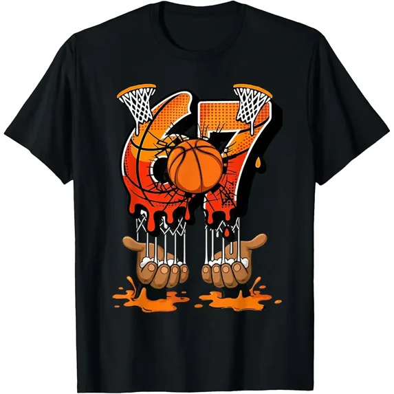 Basketball 67 Six Seven 6 7 Boys Funny Gen Alpha Meme Drip T-Shirt ...