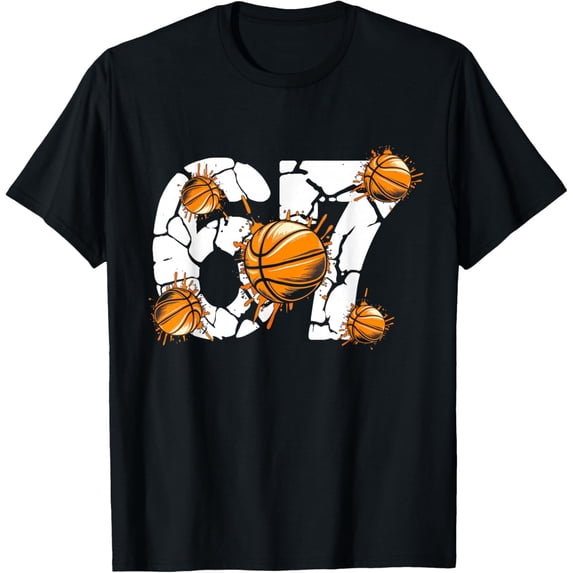 Basketball 67 Six Seven 6 7 Kids Funny Gen Alpha Meme Drip T-Shirt ...