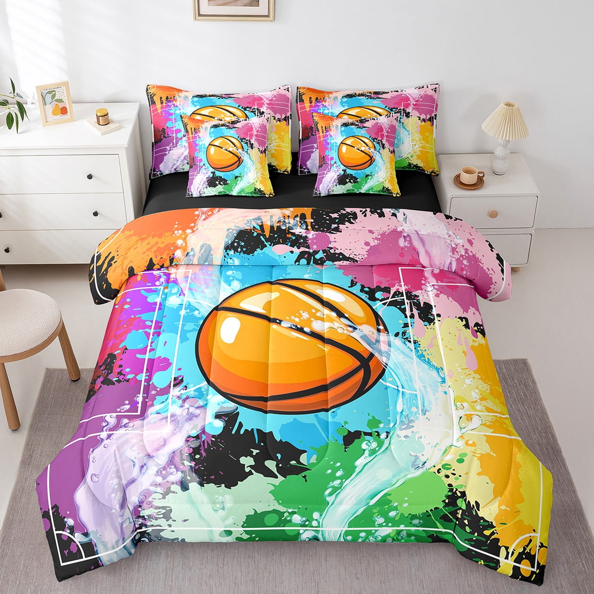 Basketball 7 Piece Comforter Set Twin Bed in a Bag,Sports Game Bedding ...