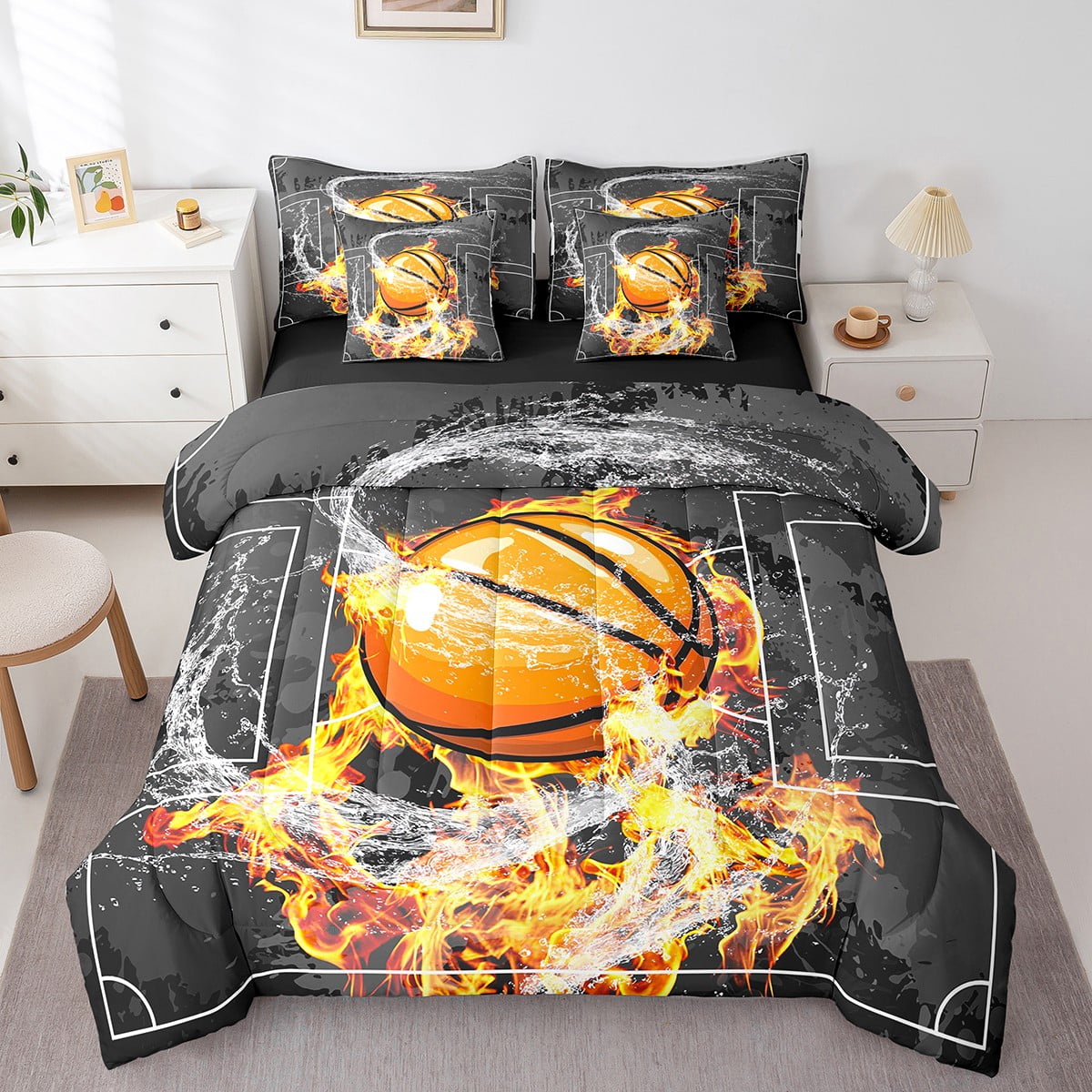 Basketball 7 Piece Comforter Set Twin Bed in a Bag,Sports Game Bedding ...