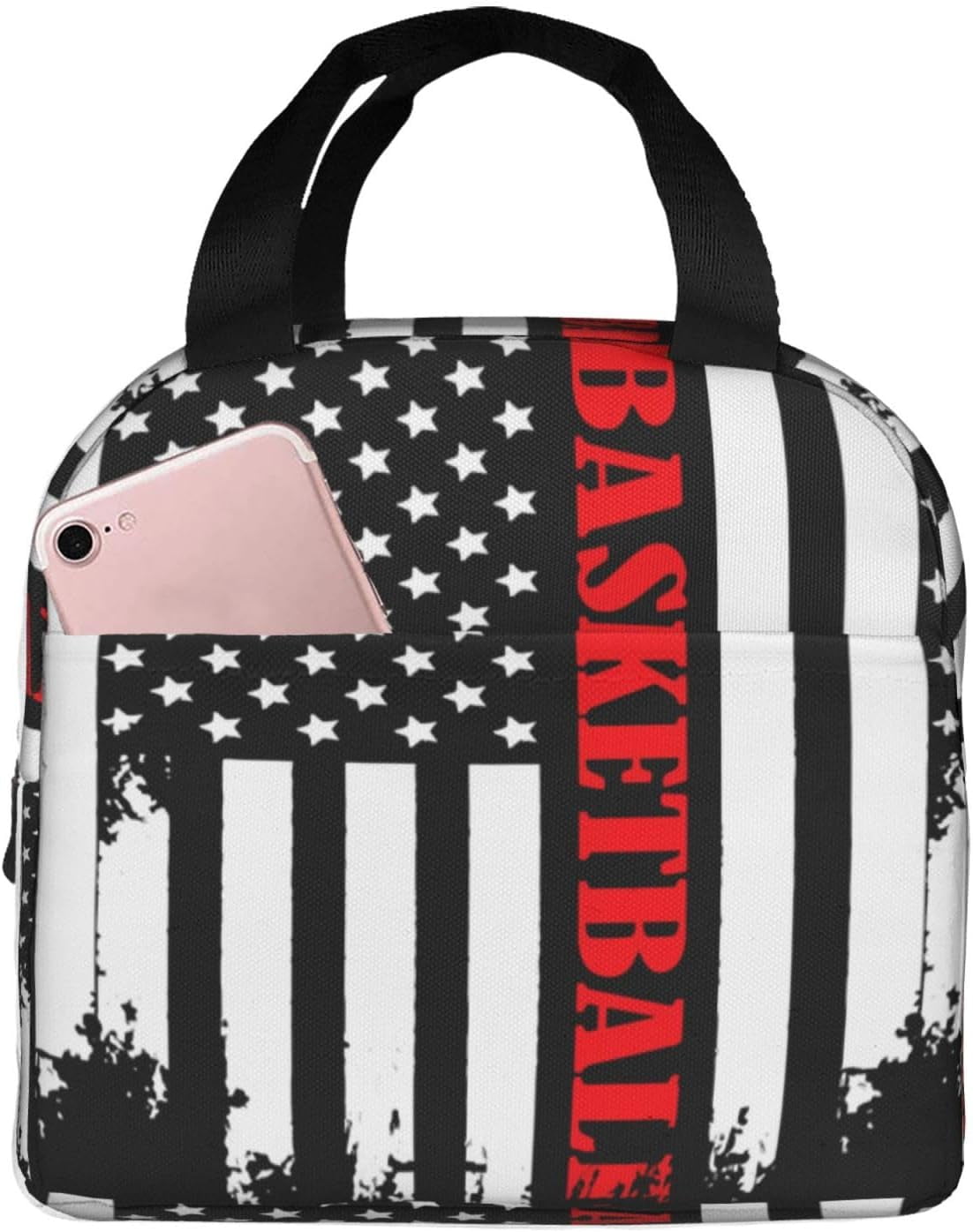 Basketball American Flag Lunch Box Insulated Lunch Bag Reusable Cooler ...