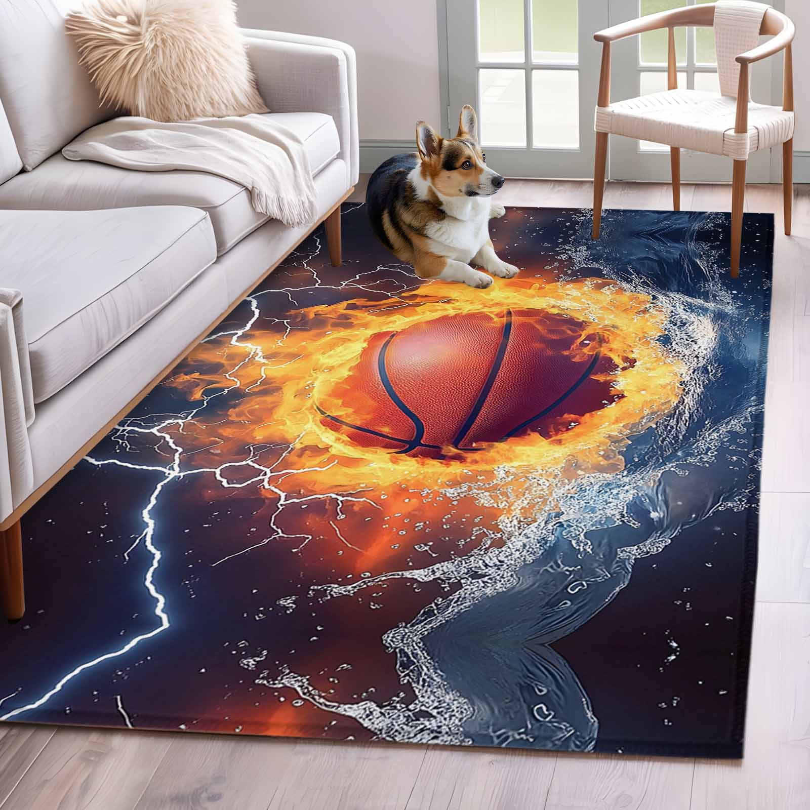 Basketball Area Rug 3x5 Washable Rug Non Slip Blue Red Splashing Water ...