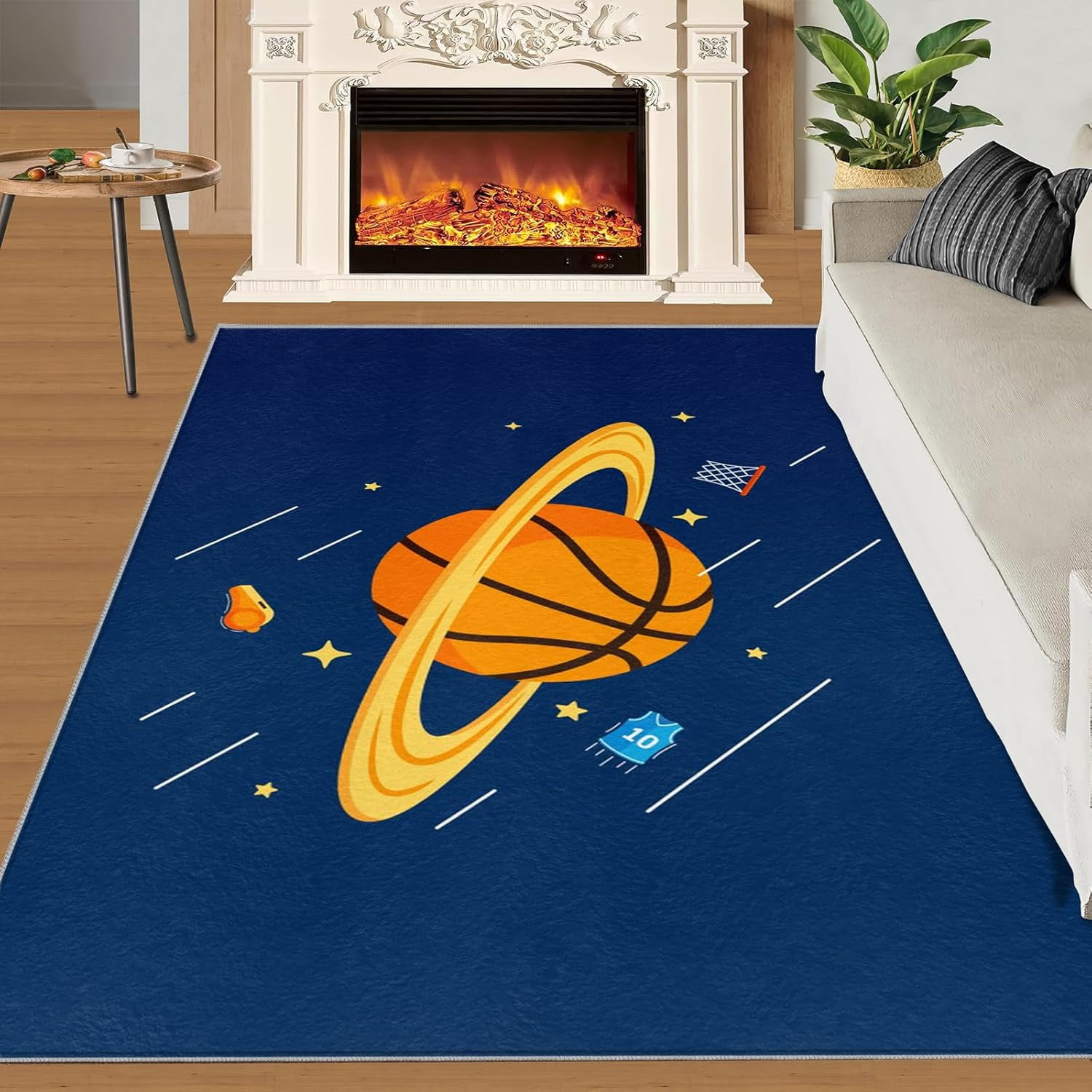 Basketball Area Rug, Cartoon Basketball Star Rugs for Living Room, Soft ...