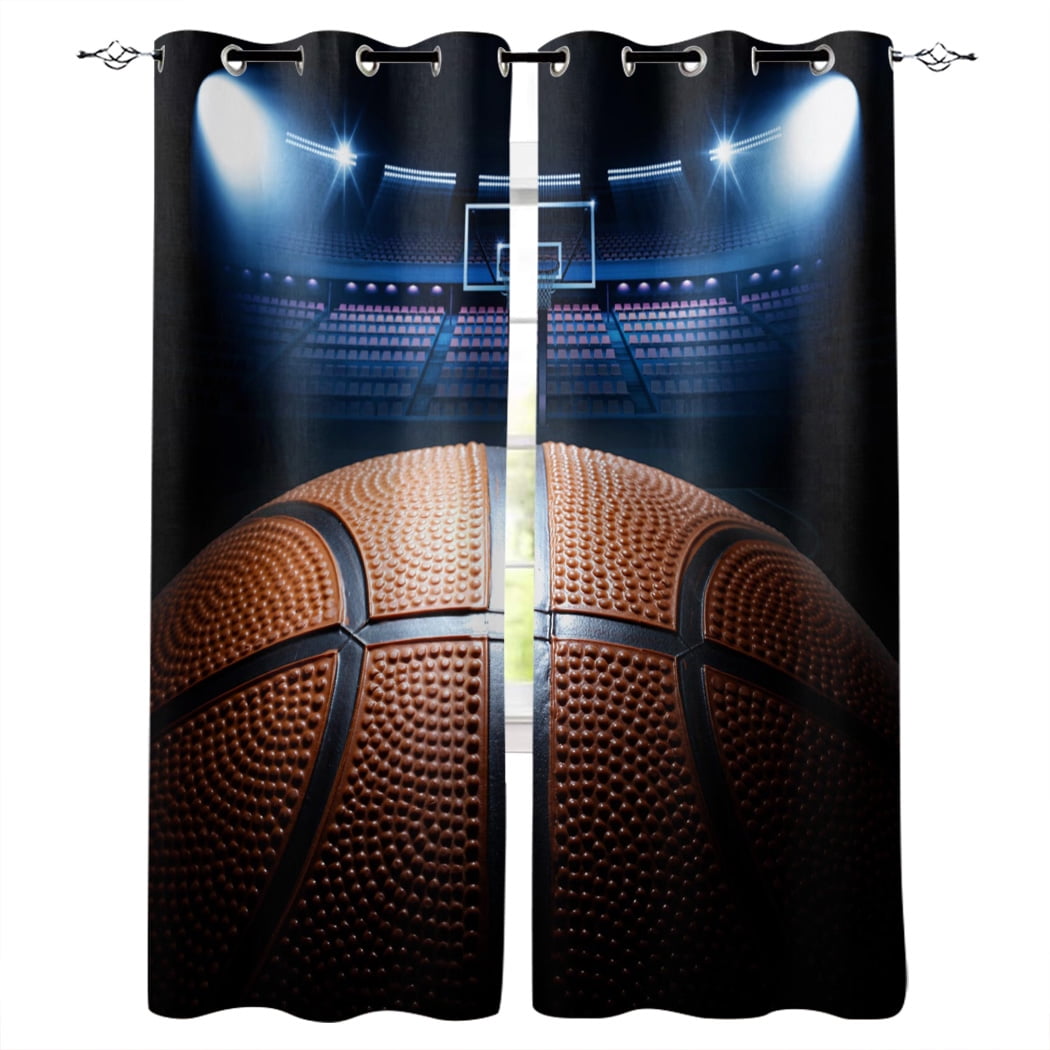 Basketball Arena Ball Blue Stadium Printed Window Curtains Living Room ...