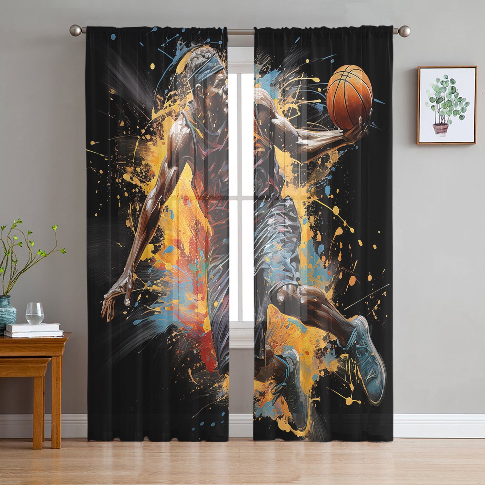Basketball Arena Ball Stadium Chiffon Sheer Curtains for Living Room ...