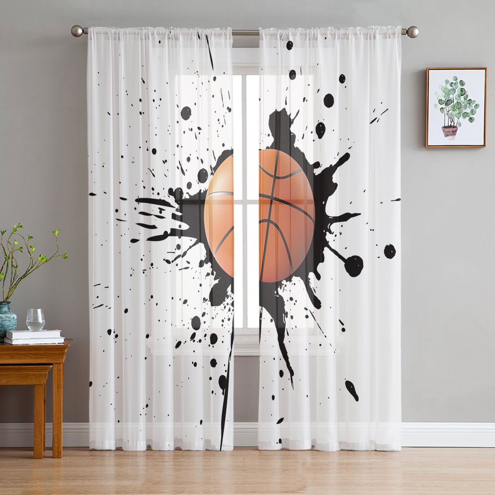 Basketball Arena Ball Stadium Chiffon Sheer Curtains for Living Room ...