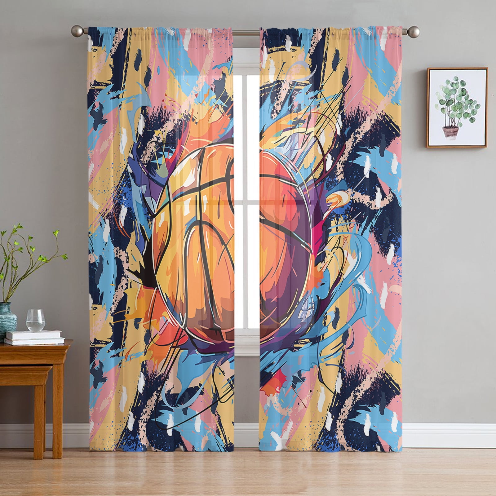 Basketball Arena Ball Stadium Chiffon Sheer Curtains for Living Room ...