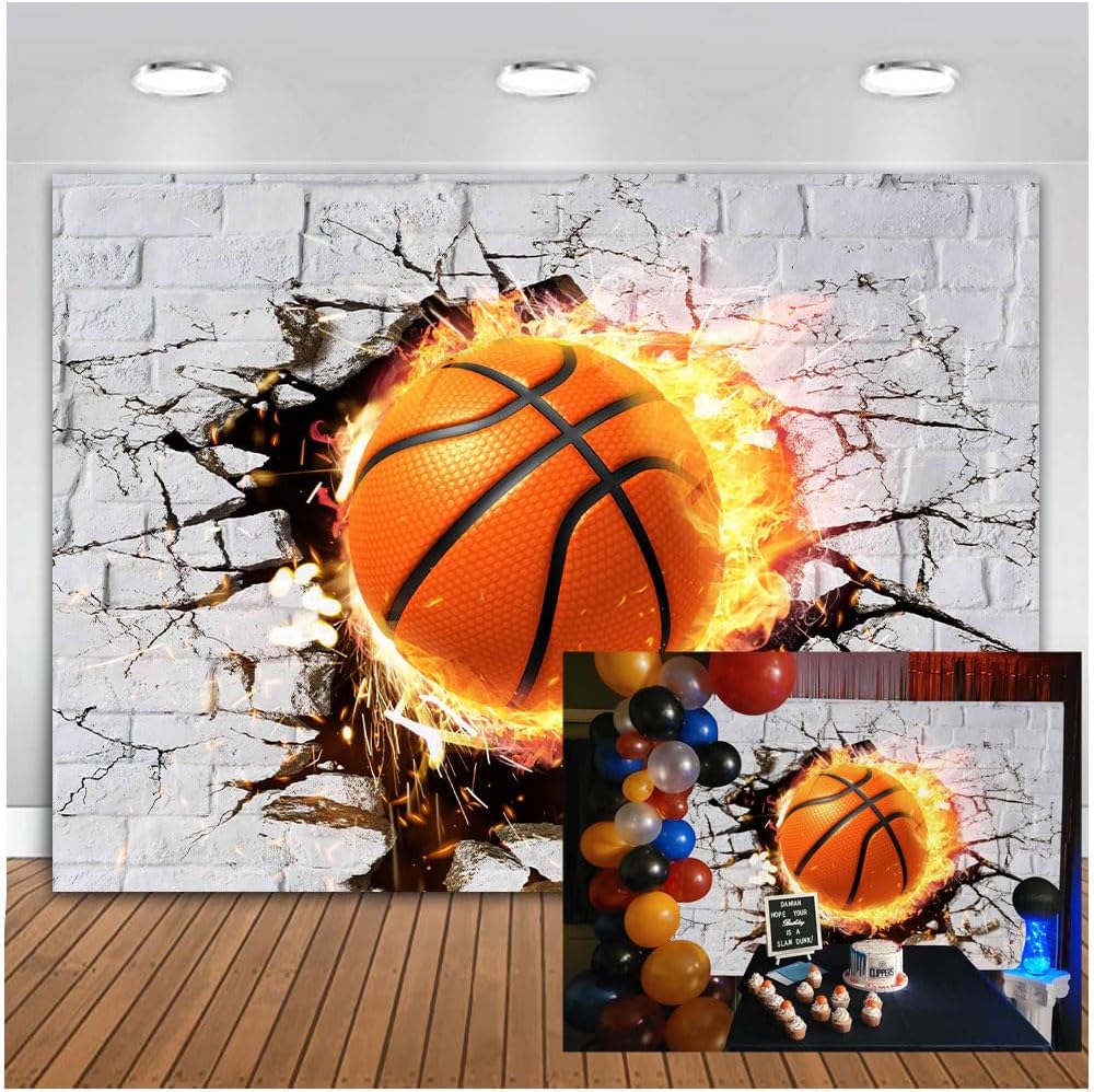 Basketball Backdrops Flame Basketball Background Sports Party Boys ...