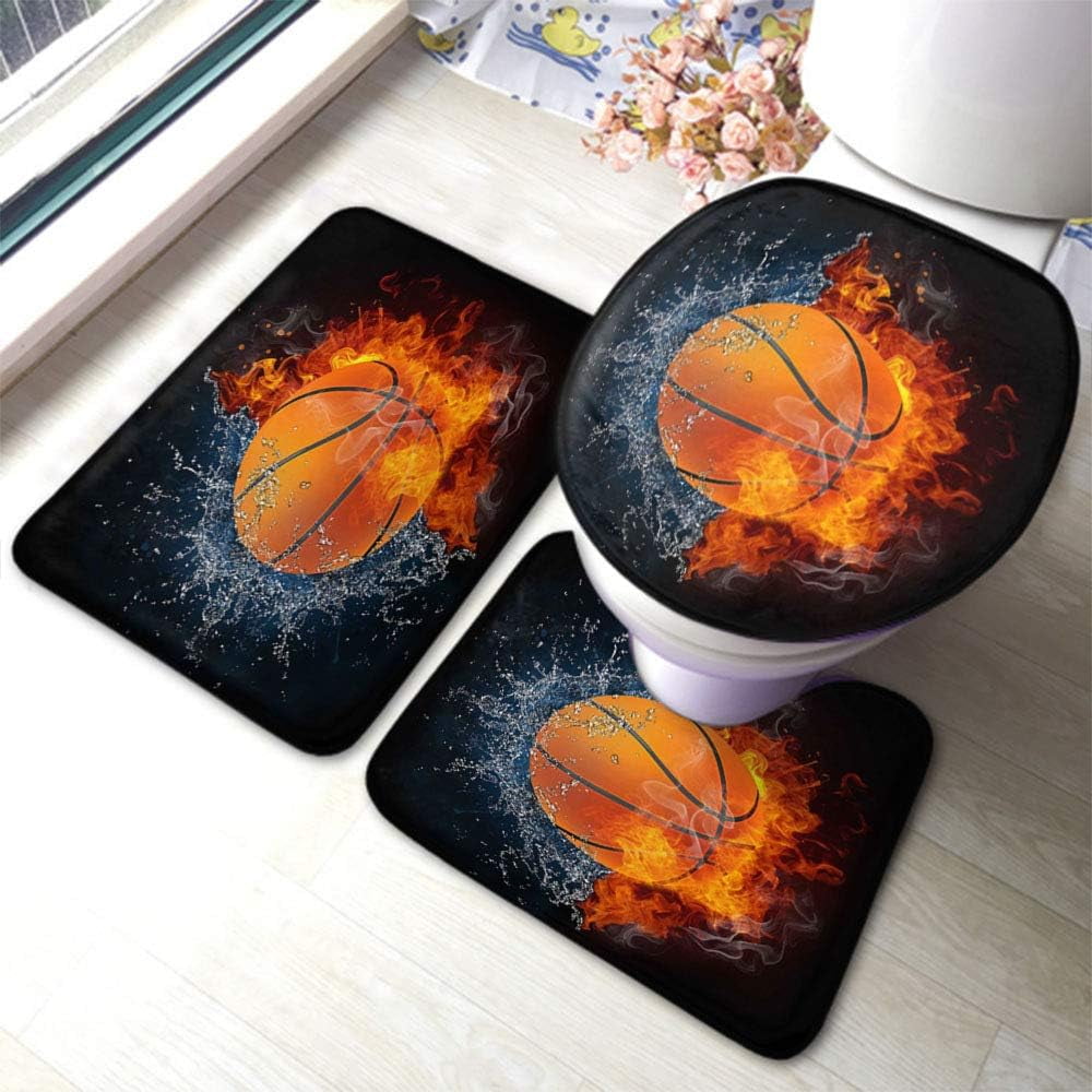 Basketball Ball Bath Mat Fire and Water Game Bathroom Mat Set 3 Pieces ...