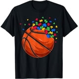 Basketball Ball & Puzzle Pieces Flying Out Autism Awareness T-Shirt ...