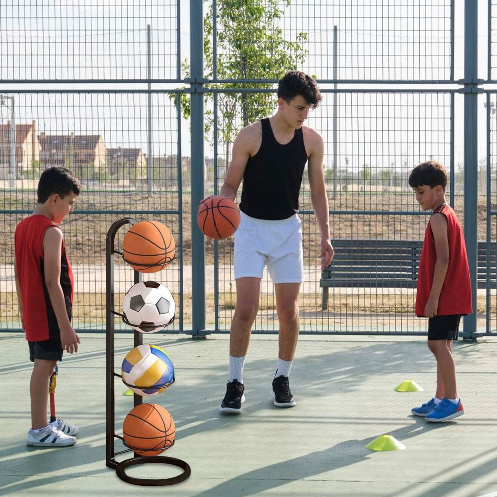 Stand Basketball Holder Stand Curfair Basketball Ball Storage Racks, 4 ...