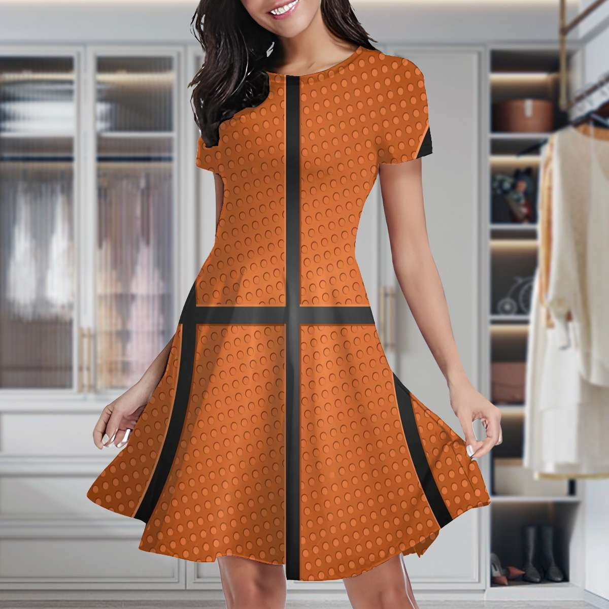 Basketball Ball Texture Women's Classic Swing Skater Dress Casual Work ...