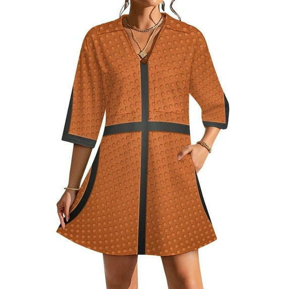 Basketball Ball Texture Womens Dress With Pockets Summer V Neck 3/4 ...