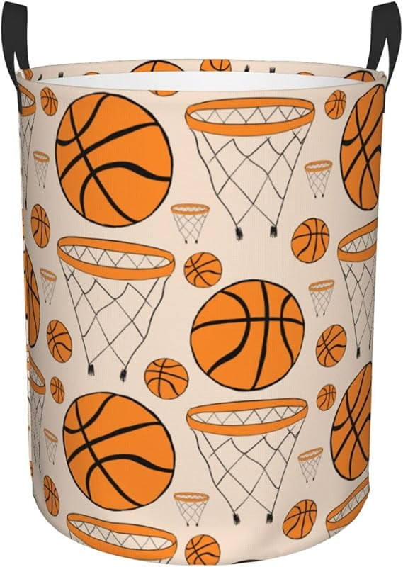 Basketball Balls Sport Theme Round Laundry Hamper Storage Basket Toys ...