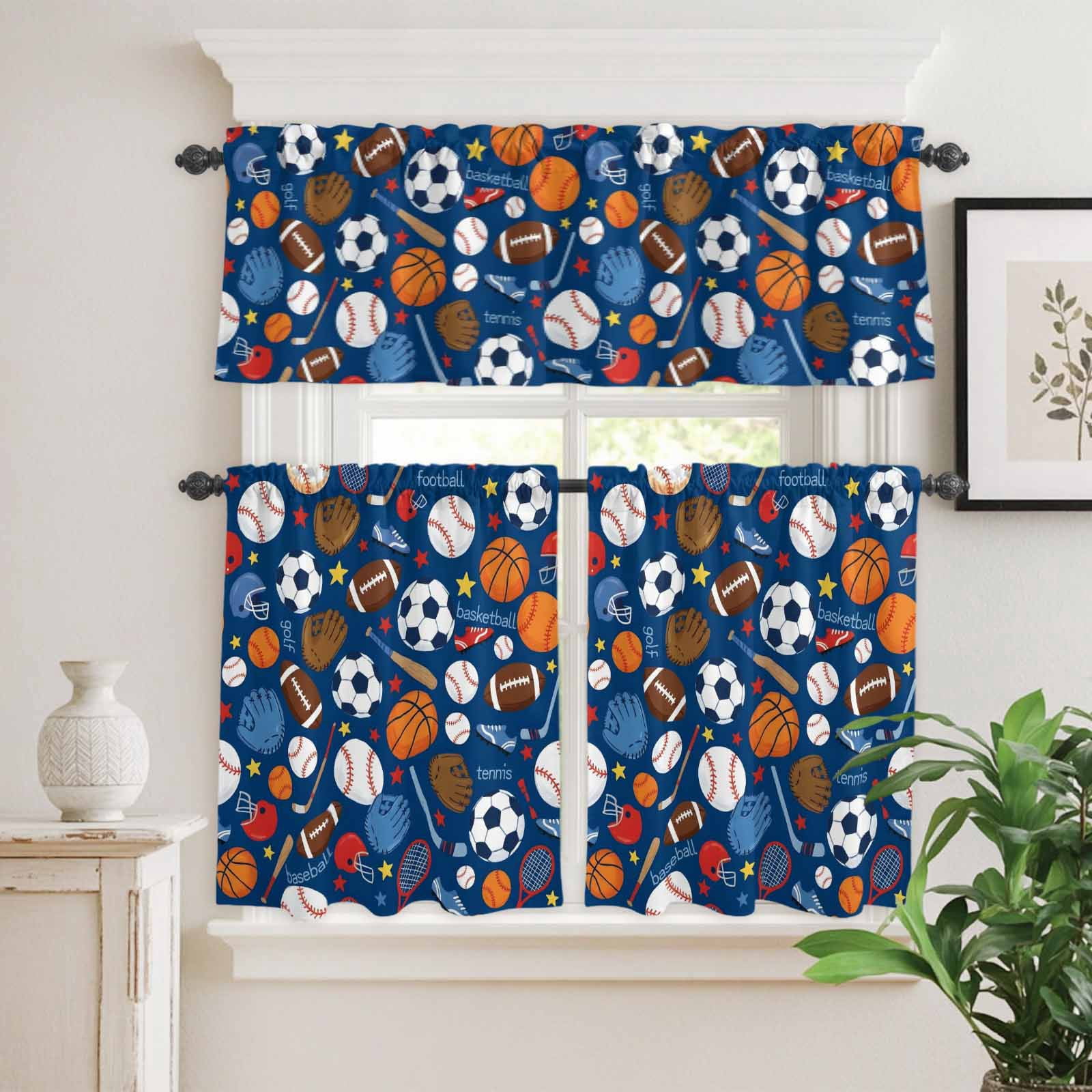 Basketball Baseball Football Curtain Tier and Valance Set 3 Piece ...
