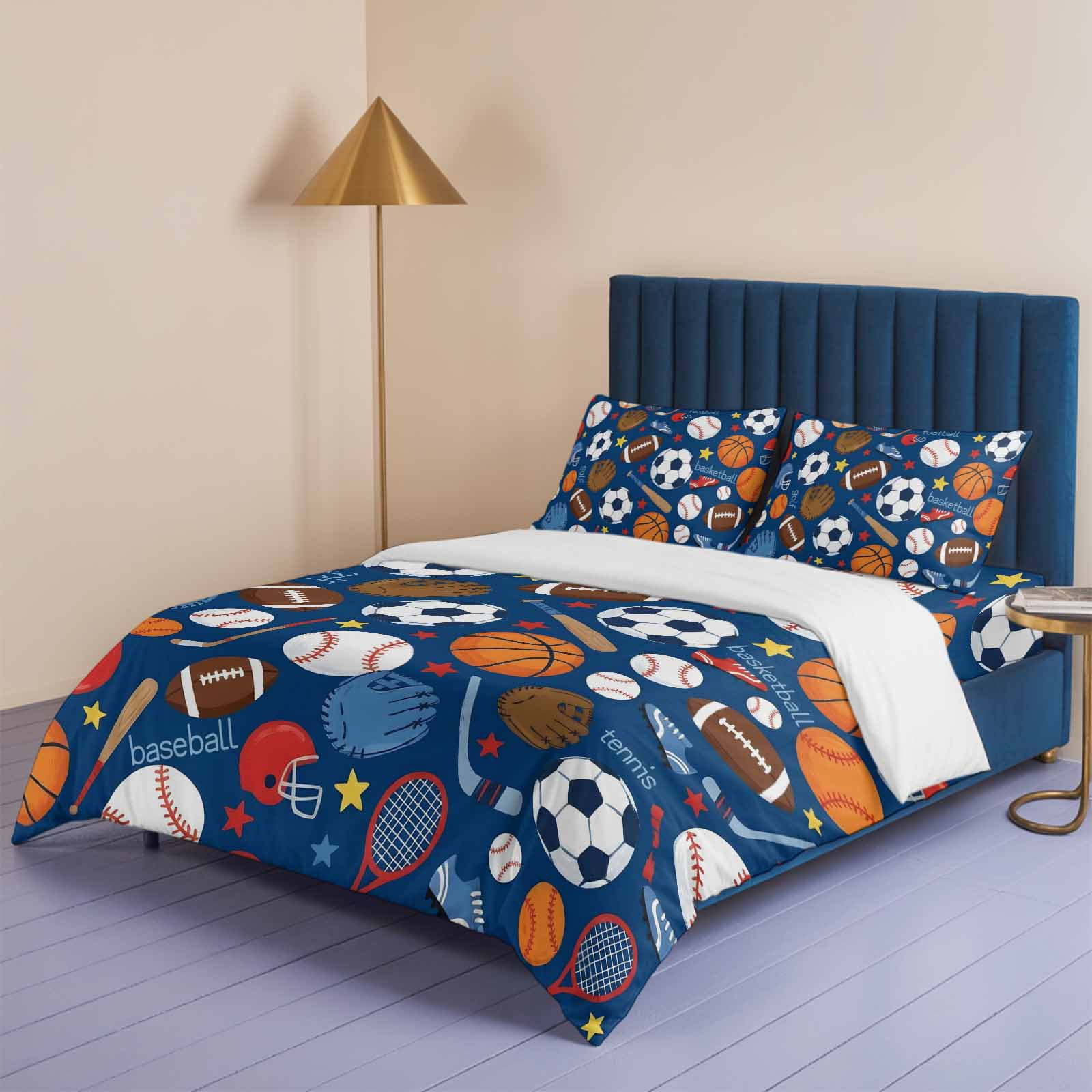 Basketball Baseball Football Queen Size Bed Set,Energetic Sports Theme ...