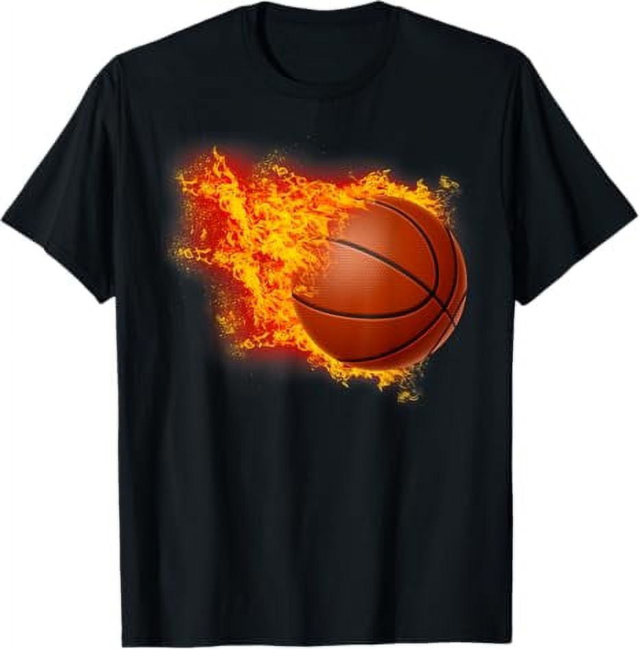 Basketball Basketball Hoop Fire Flames Ball Graphic T-Shirt - Walmart.com