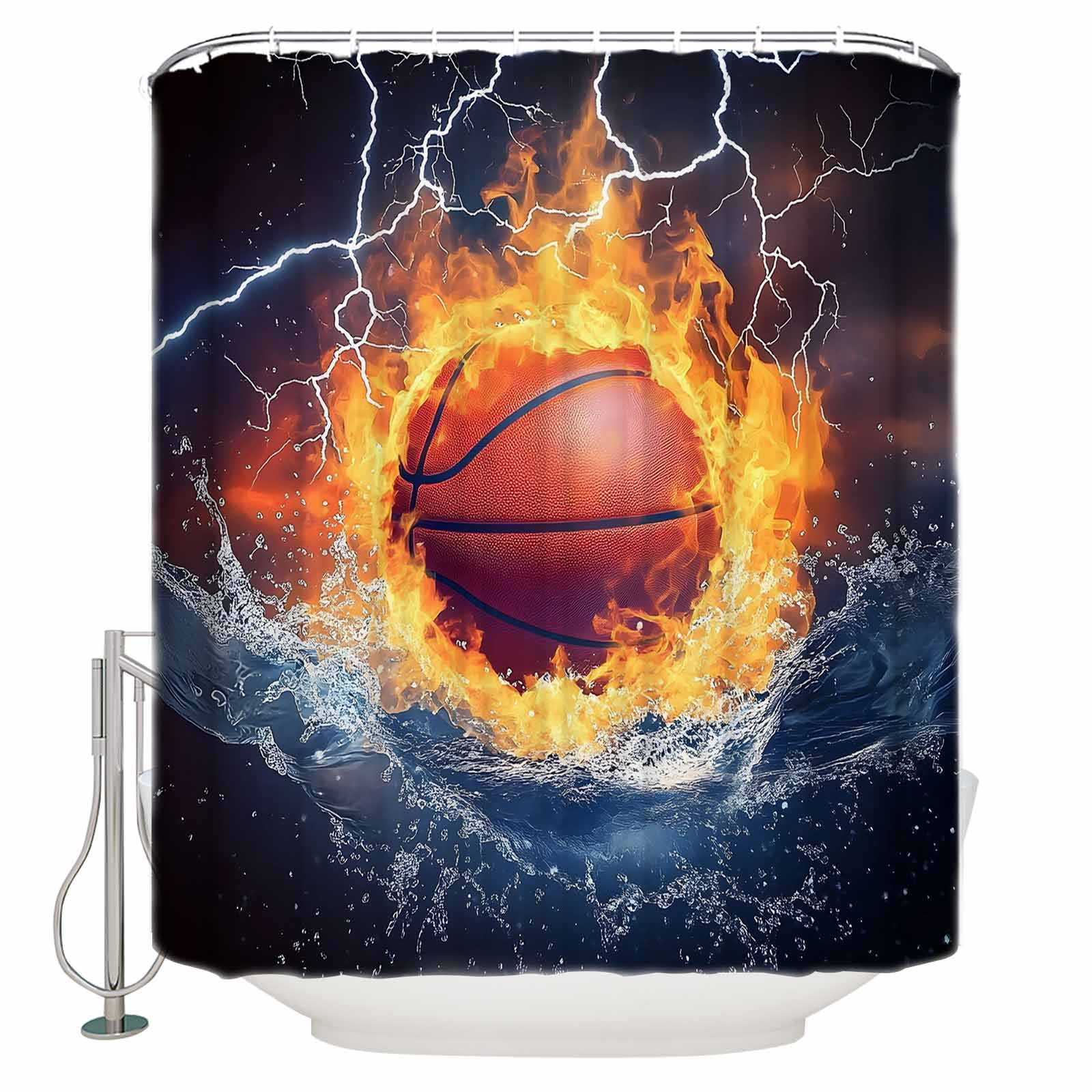 Basketball Bathroom Shower Curtains with 12 Hooks Polyester Waterproof ...