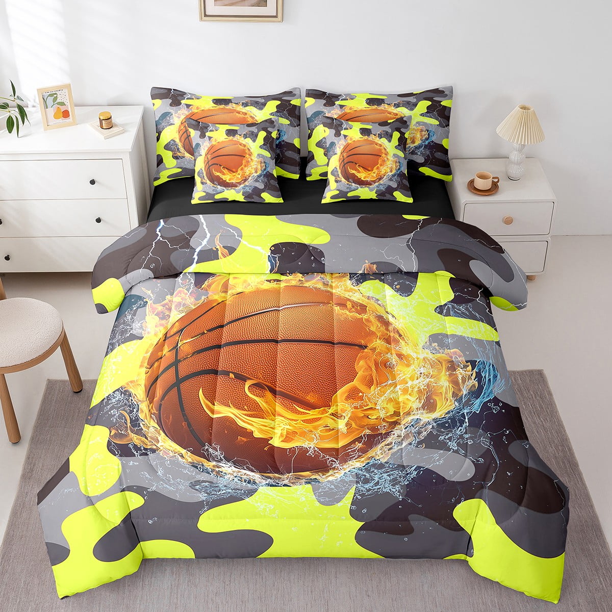 Basketball Bed In A Bag 7 Pieces, Modern Camouflage Comforter Set Queen ...