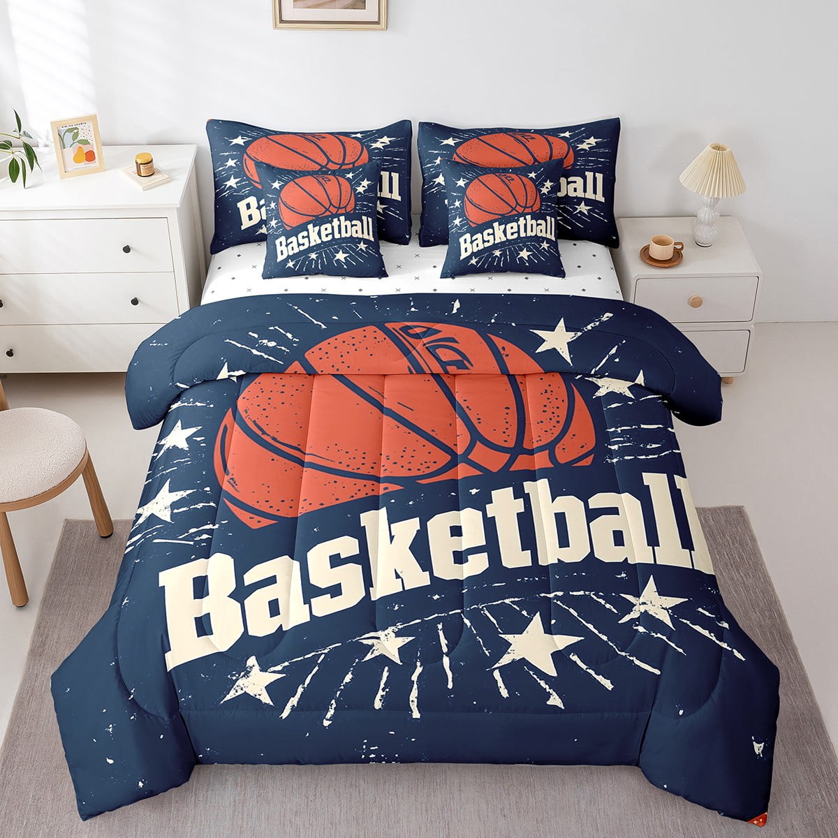 Basketball Bed in a Bag Full Size 7 Piece Ball Game Themed Comforter Set with Sheets Teen ...