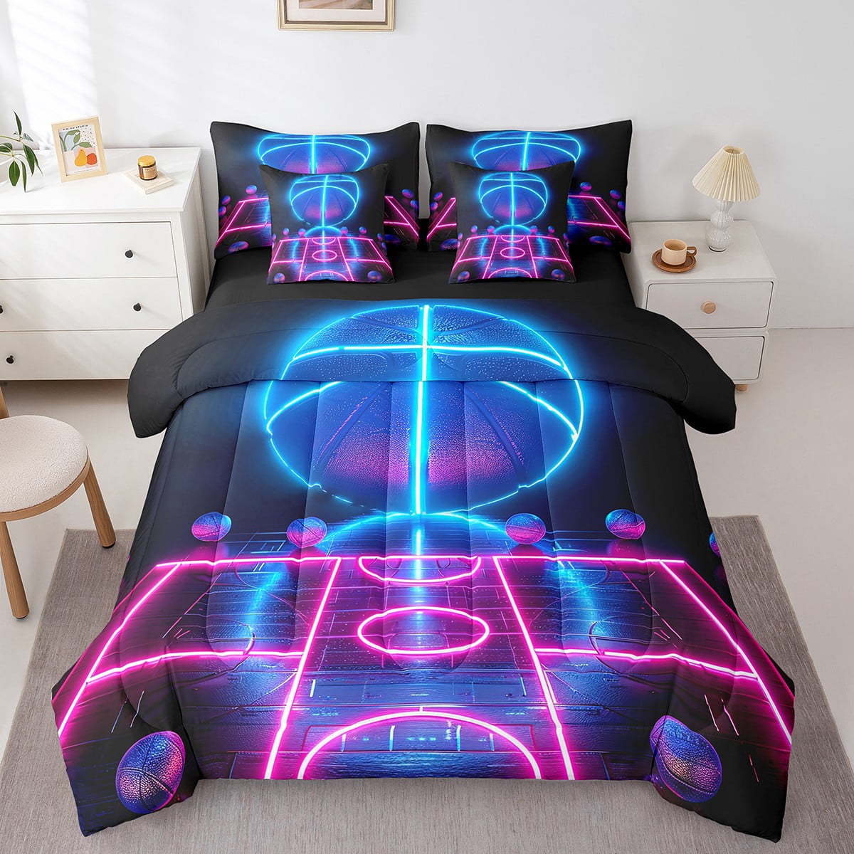 Basketball Bed in a Bag King Size Comforter Set 7 Pieces,Glitter Red ...