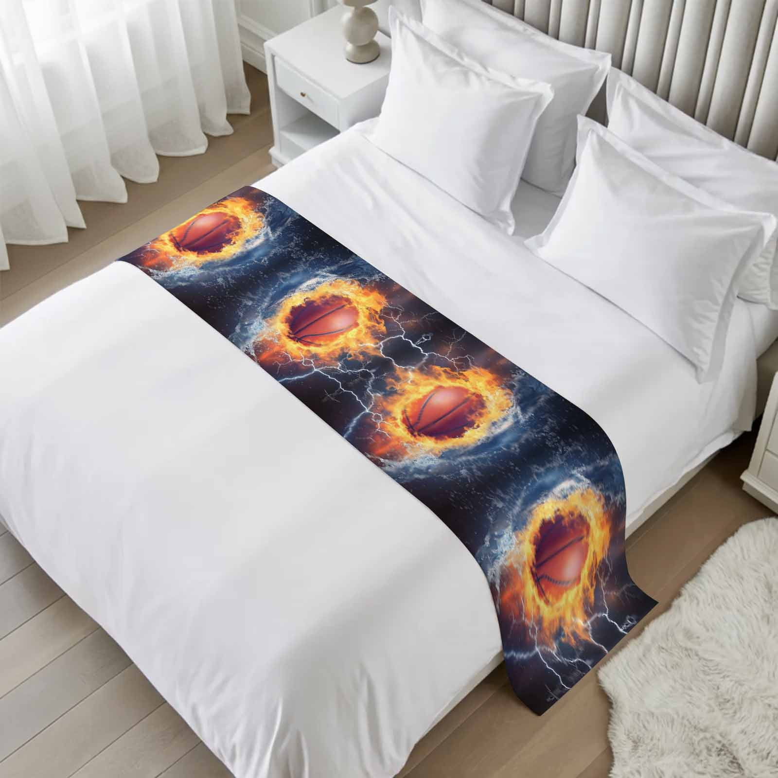 Basketball Bed Runner Scarf, Abstract Fire and Water Lightning Impact ...