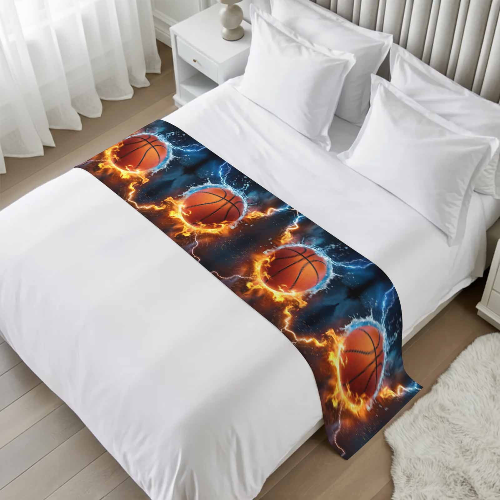Basketball Bed Runner Scarf, Water and Fire Lightning Impact Twin Bed ...