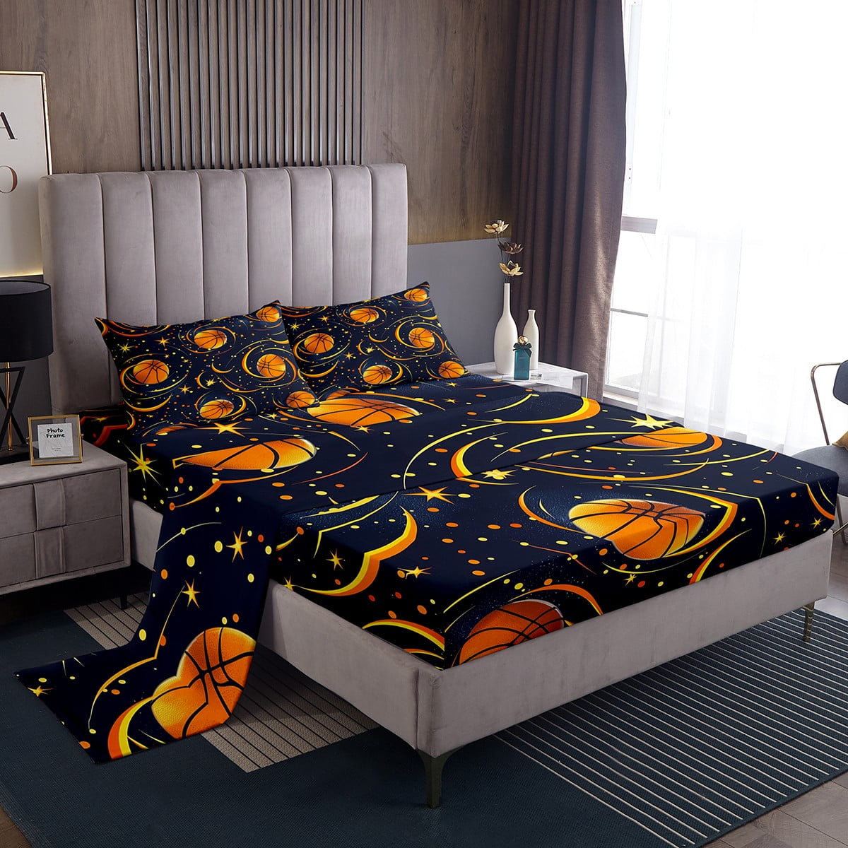 Basketball Bed Sheets Full Size Sports Sheets Teen Basketball Game Themed Sheet Set Galaxy ...