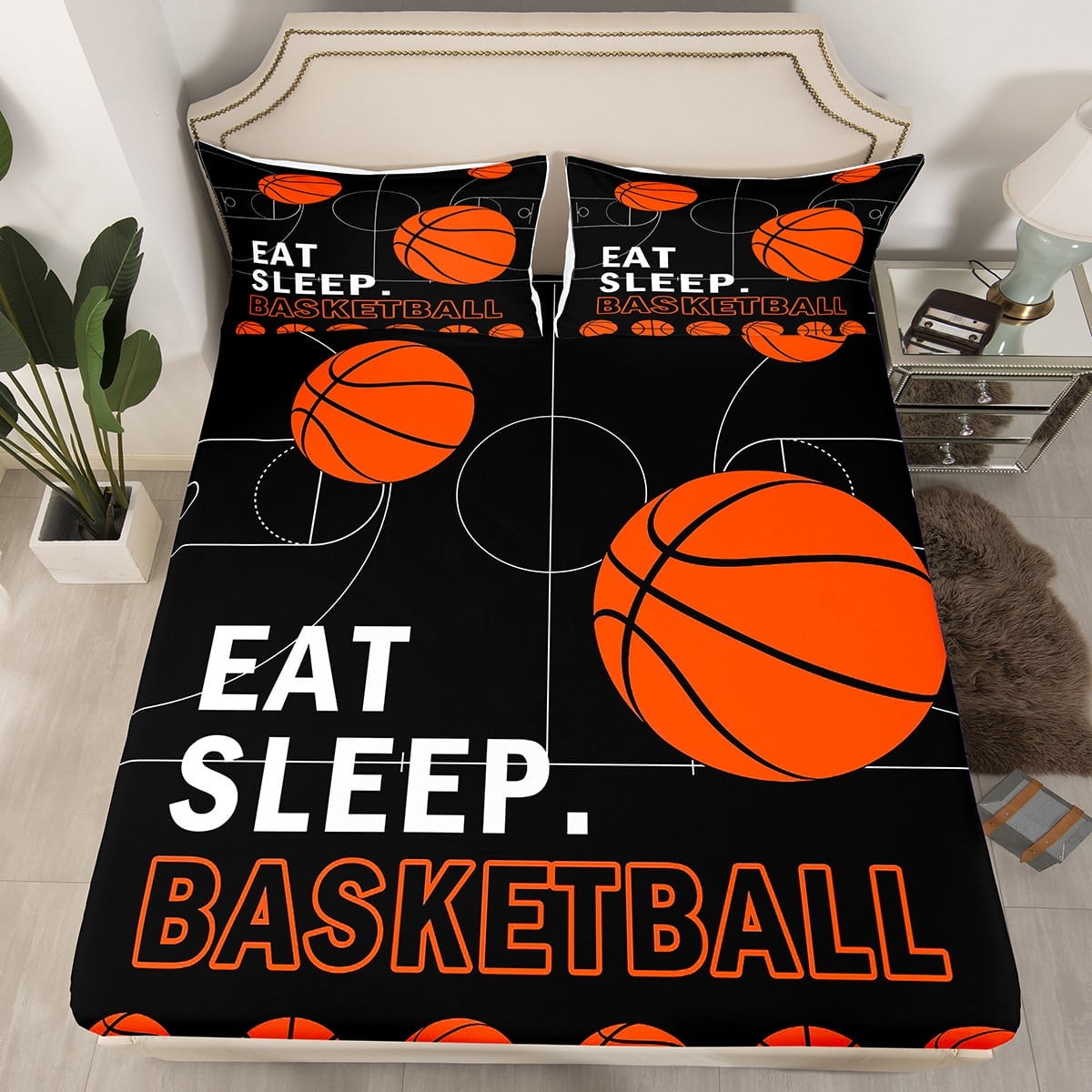 Basketball Bed Sheets Full Size Sports Fitted Sheet Basketball Ball Print Bed Set Basketball ...