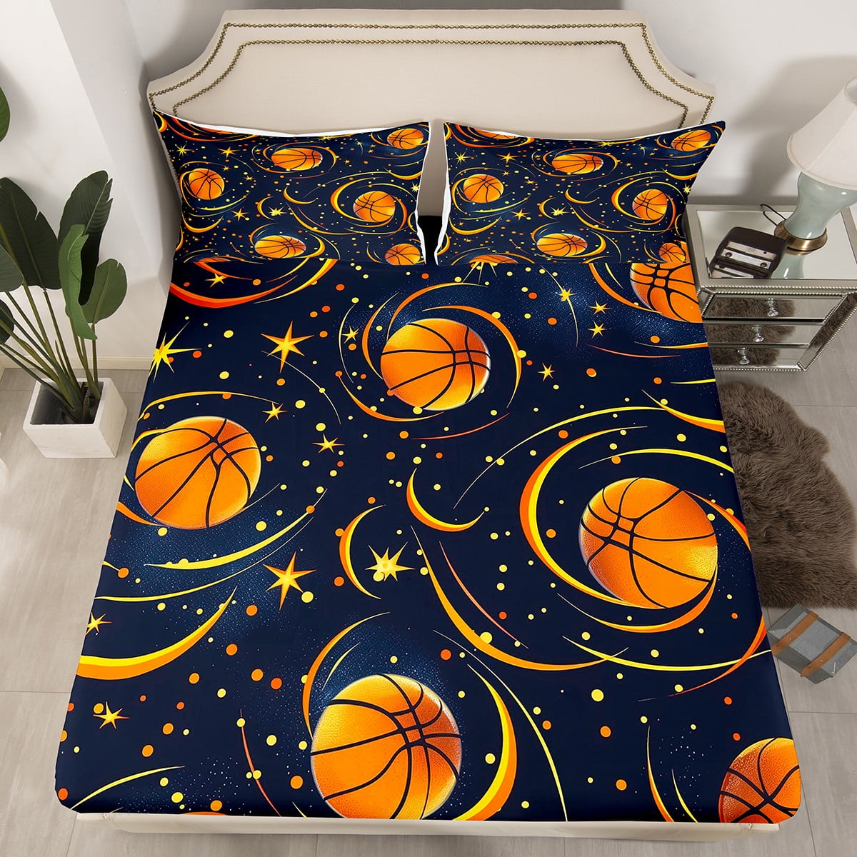 Basketball Bed Sheets Queen Size for Kids Girls Sports Fitted Sheet for Boys Teen Basketball ...