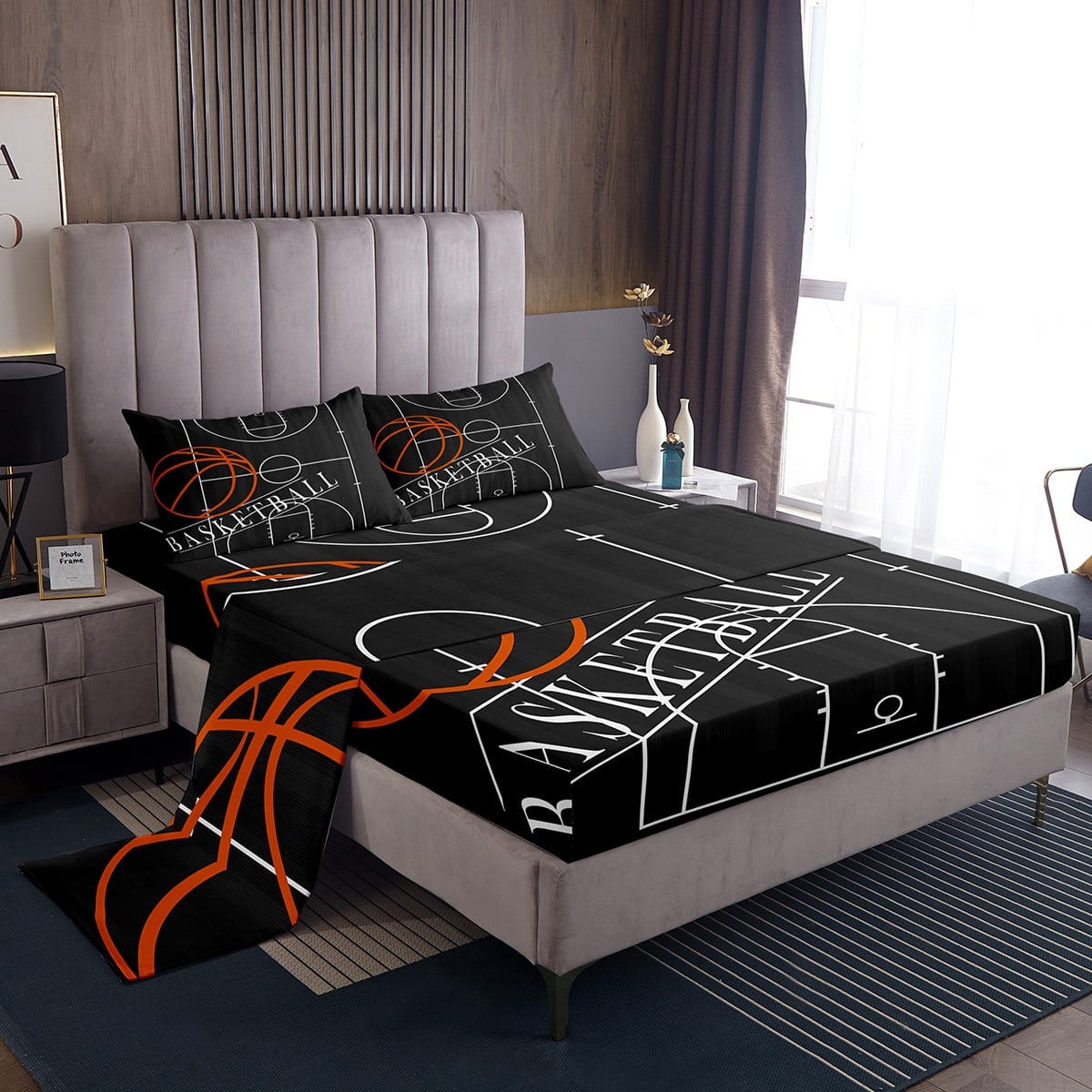 Basketball Bed Sheets Set Sports Theme Queen Sheet Set, Ball Gamer Sheets Basketball Printed Bed ...