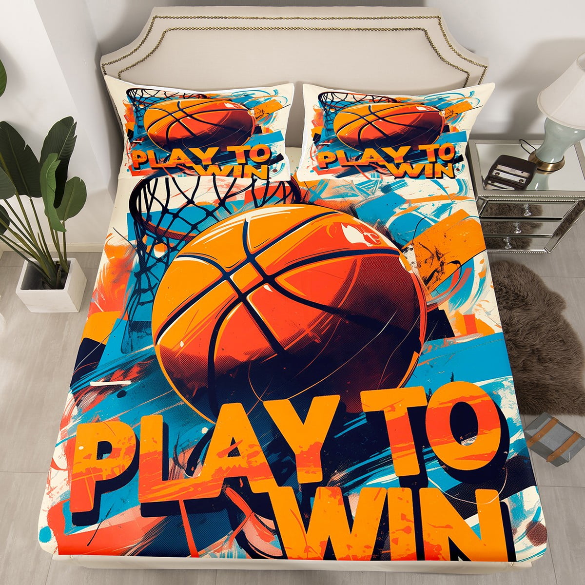 Basketball Bed Sheets Sports Themed Fitted Sheet Teen Basketball Game Bed Set for Basketball ...