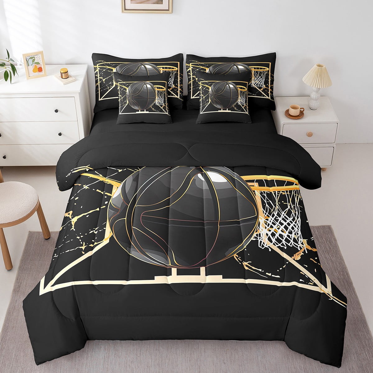 Basketball Bed in a Bag King Size Comforter Set 7 Pieces,Gold ...