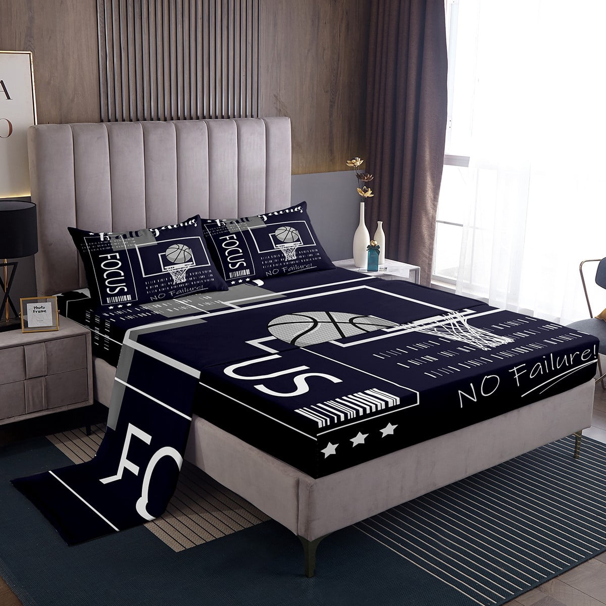 Basketball Bed Sheets Set Twin Size Sports Theme Bedding Sets,Dark Blue ...