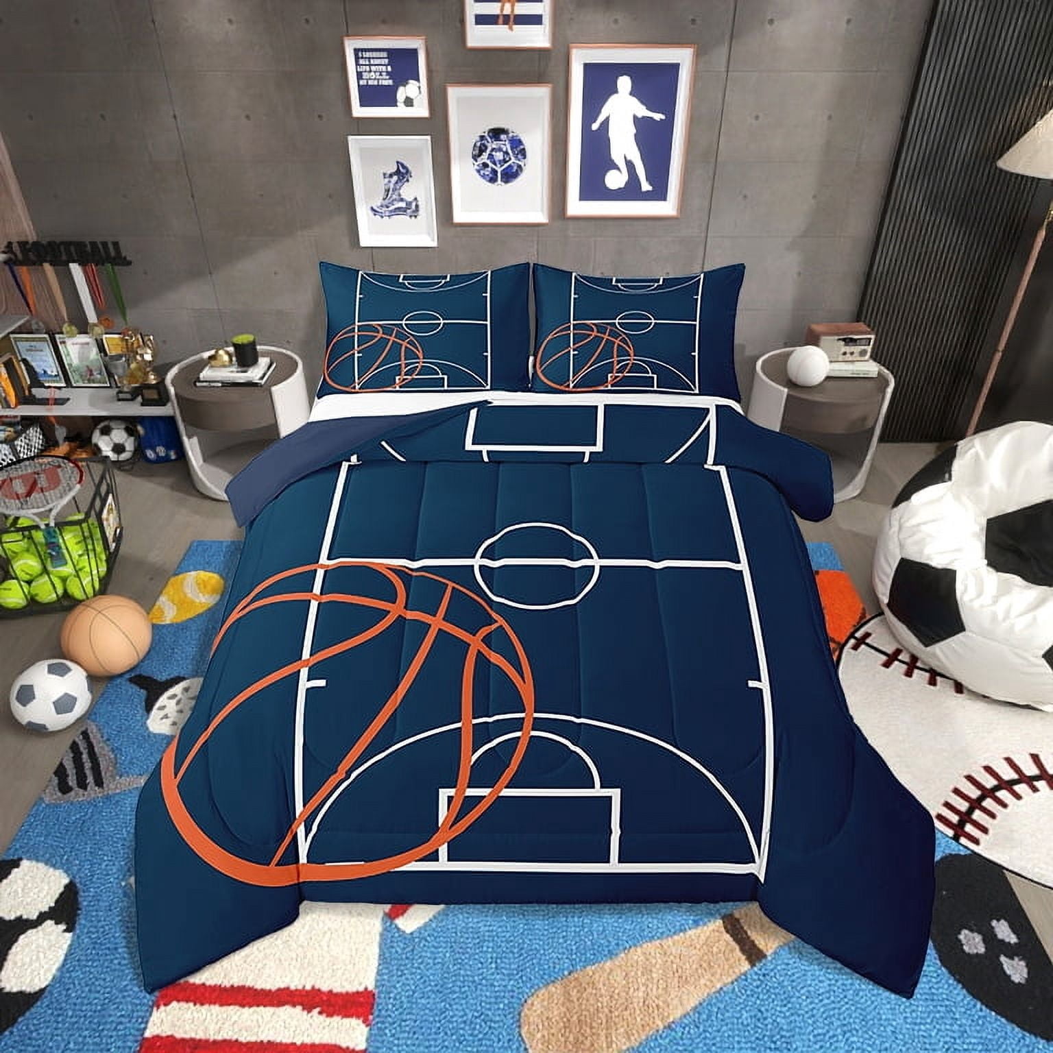 Basketball Bedding Set Basketball Comforter Set,Dark Blue Sports Themed ...